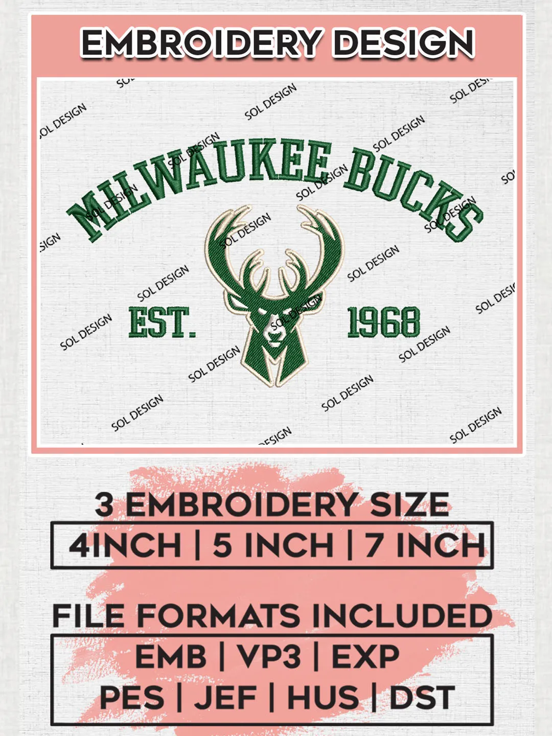 NBA Milwaukee Bucks Basketball Team Est Logo Embroidery Design, NBA ...