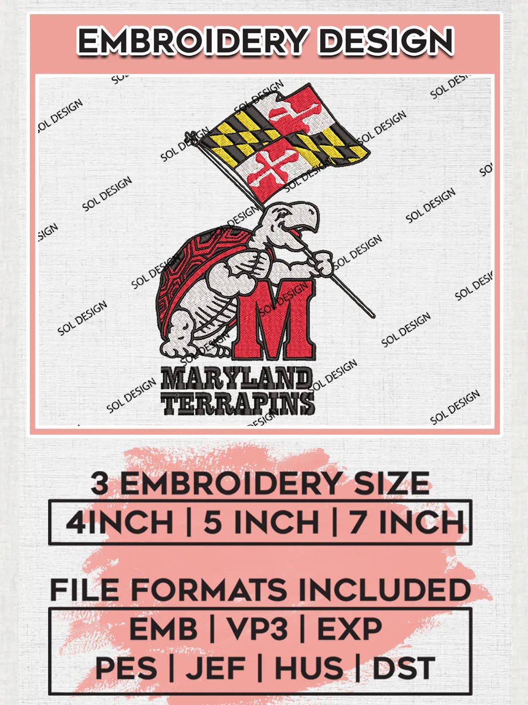 Maryland Terrapins Team Mascot Logo Embroidery Design Files, NCAA ...
