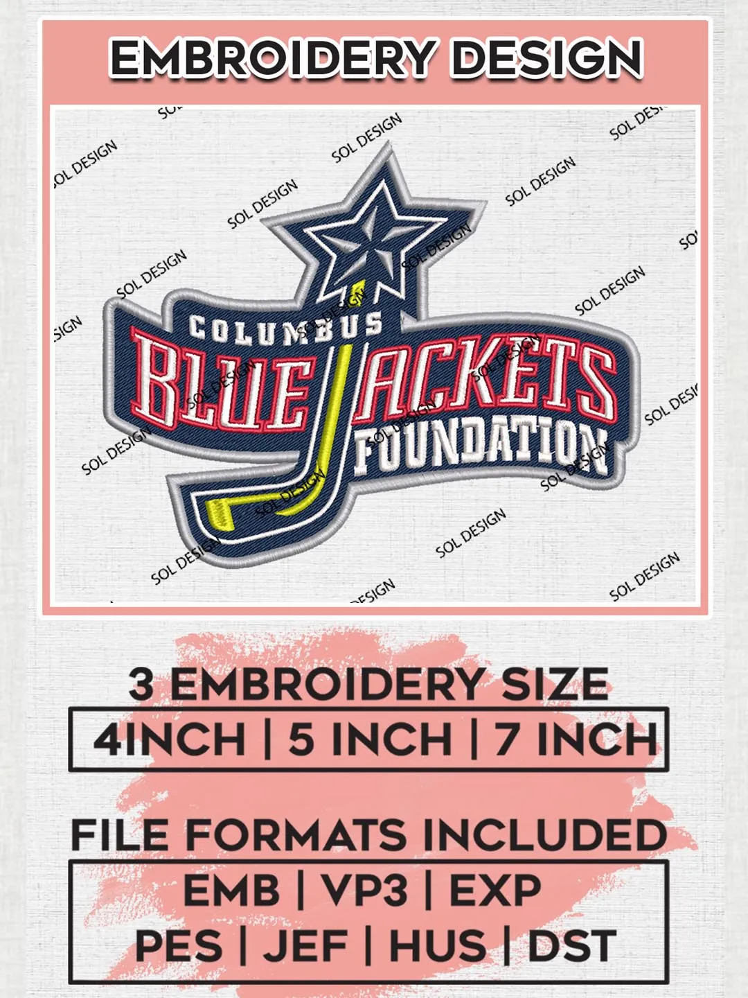 NHL Columbus Blue Jackets Text Logo Embroidery Files, NHL Columbus Blue ...
