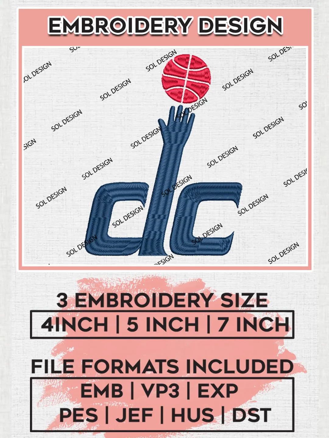 Washington Wizards Logo Embroidery Design Files, NBA Machine Embroidery ...