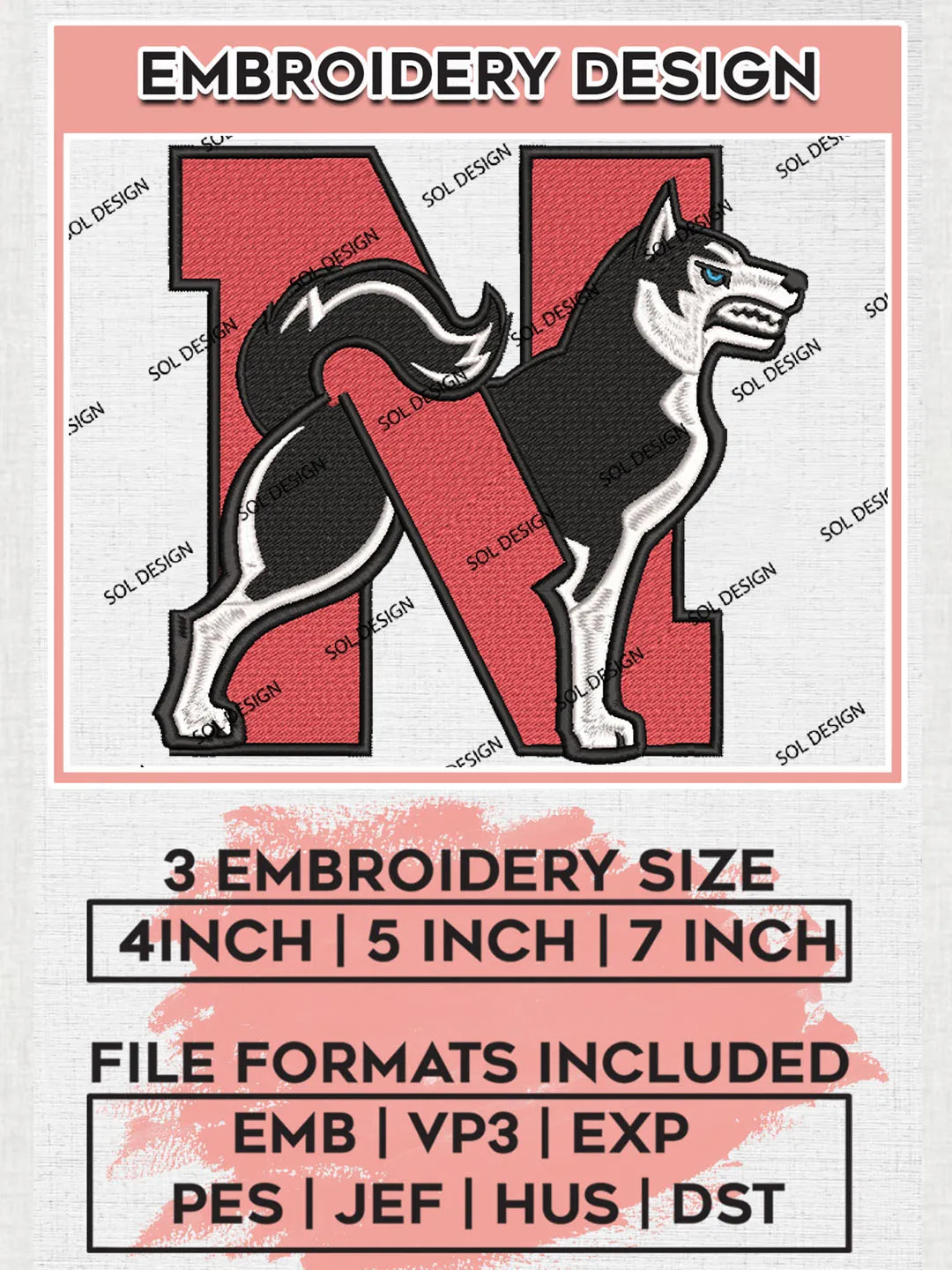 Northeastern Huskies Football Team Letter Mascot Logo Embroidery Design ...
