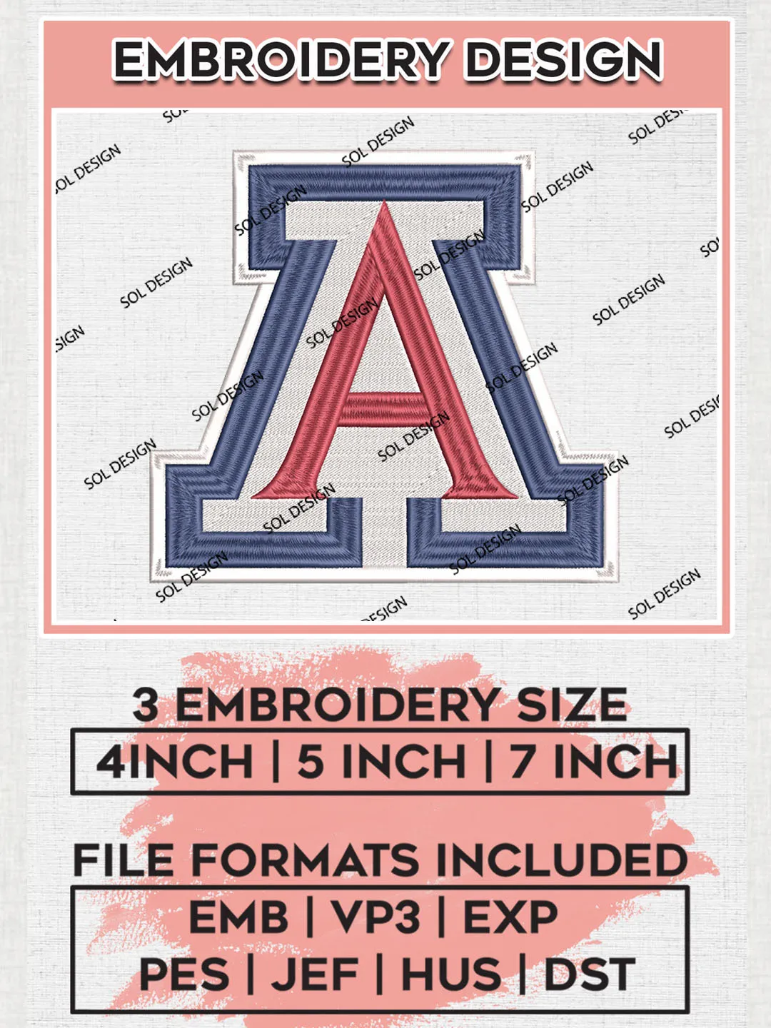 Arizona Wildcats Logo Machine Embroidery Design, NCAA Arizona Wildcats ...