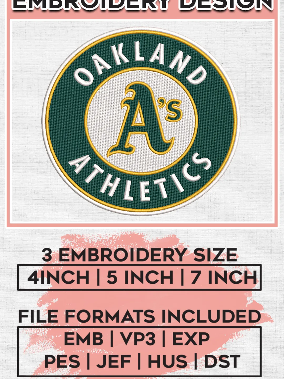 MLB Oakland Athletics Round Team Logo Embroidery Design, MLB Oakland ...
