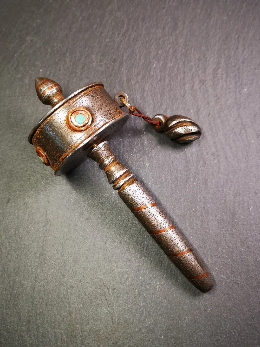 Gandhanra Handmade Tibetan Handheld Prayer Wheel,Mani Wheel,Large Size 13cm