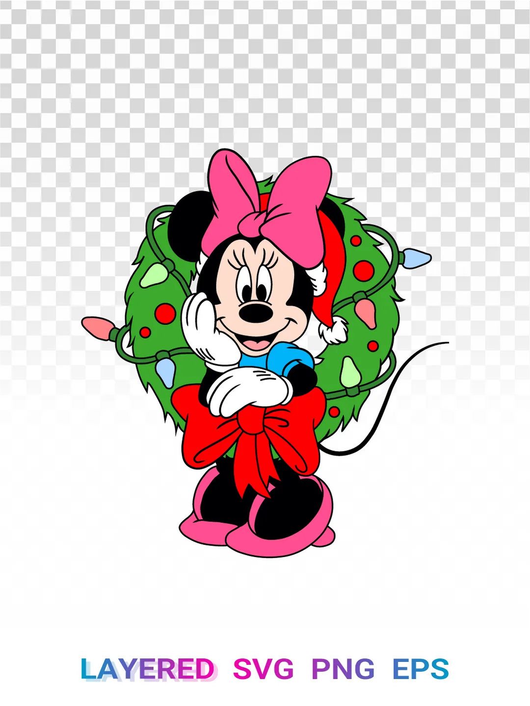 Minnie Mouse Christmas Lights SVG, Disney Holiday One Line PNG