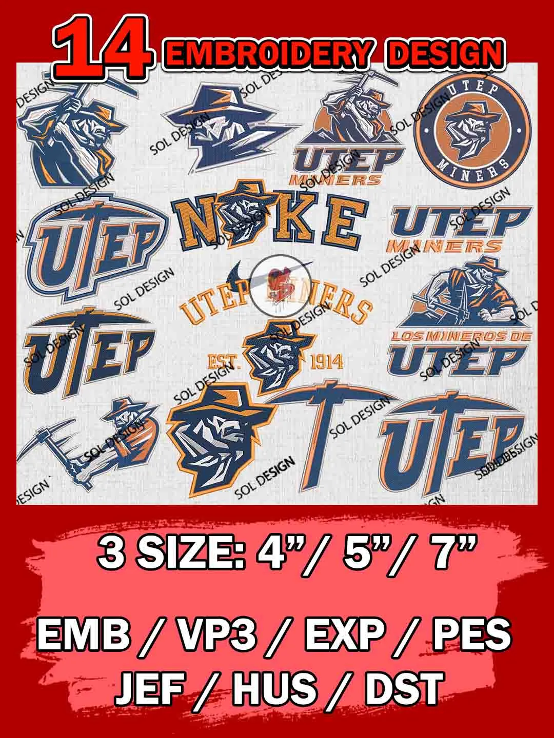 14 NCAA UTEP Miners Bundle Embroidery Files, NCAA UTEP Miners Team ...