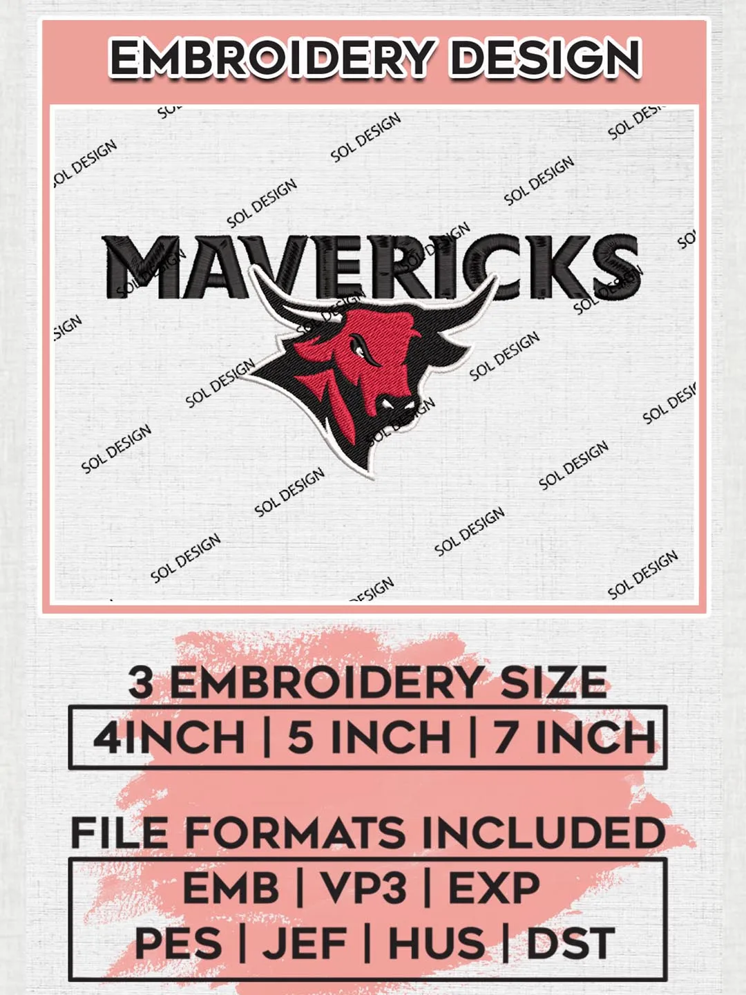 NCAA Mavericks Team Head Mascot Logo Machine Embroidery Design, NCAA ...