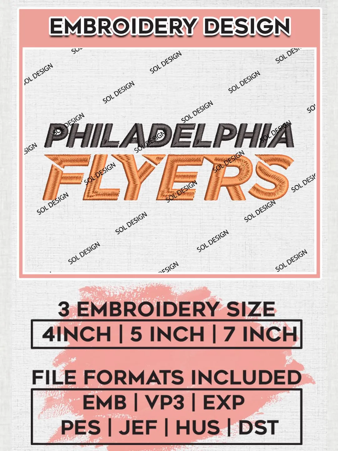 NHL Philadelphia Flyers Wordmark Logo Embroidery Files, NHL ...