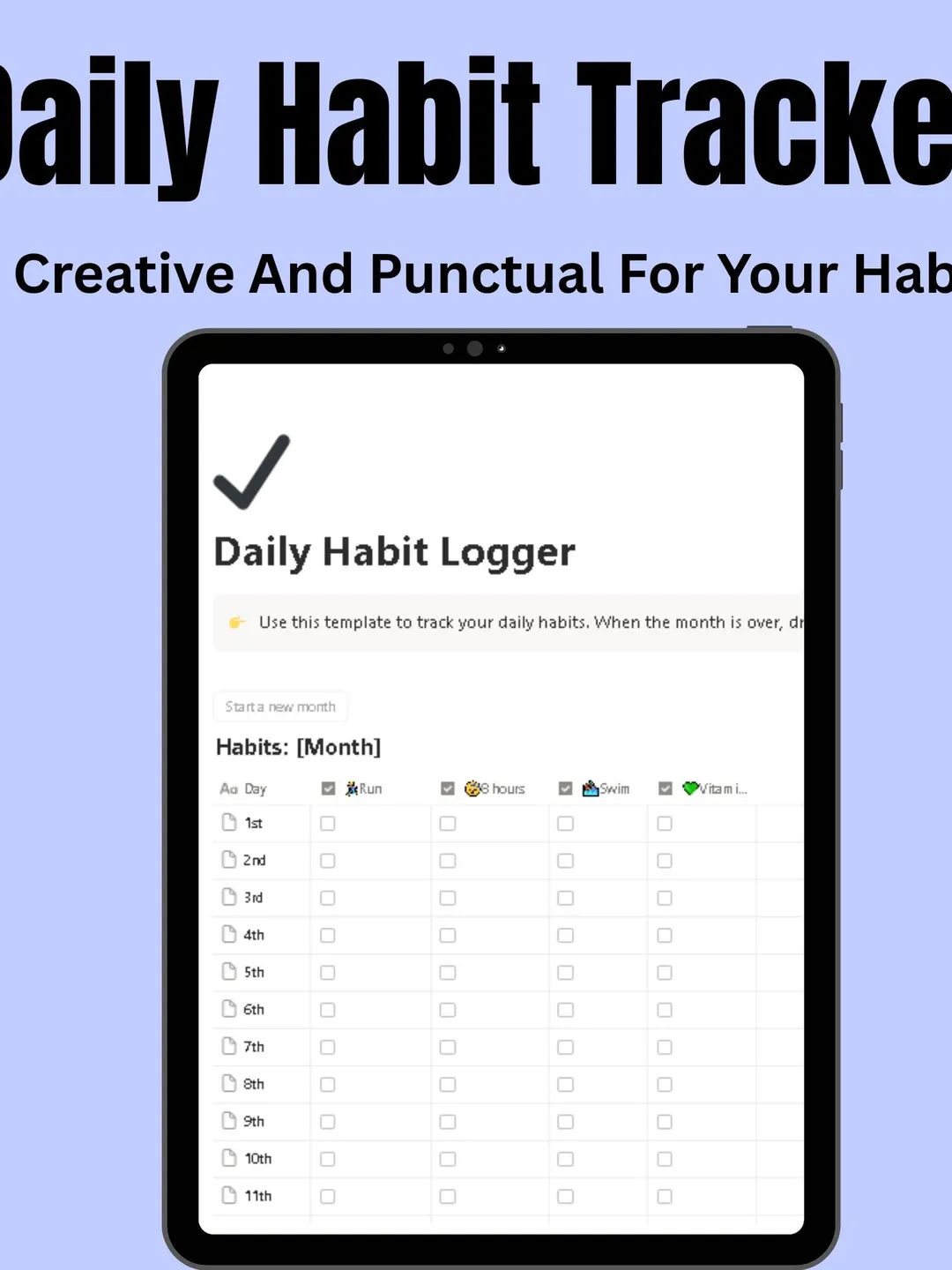 Daily Habit Logger Notion Template | Productivity Planner | Goal ...