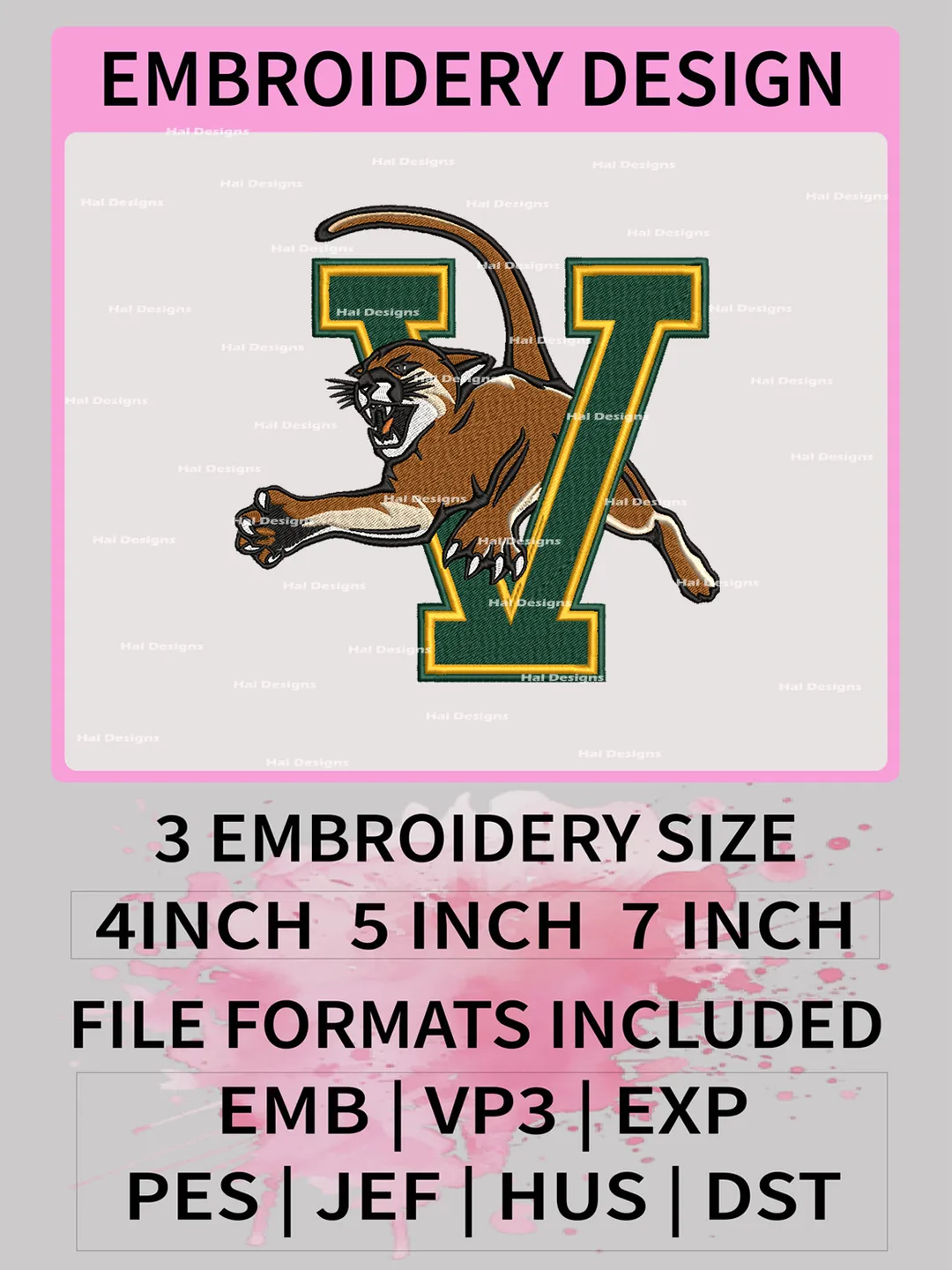 NCAA Vermont Catamounts Embroidery File, 3 Sizes, 6 Formats, NCAA ...
