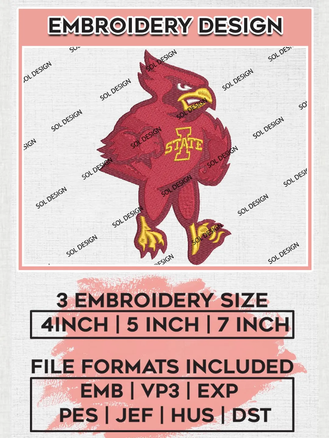 Iowa State Cyclones Mascot Embroidery Design Files, NCAA Logos ...