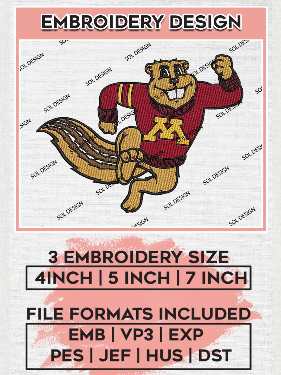 Minnesota Golden Gophers Mascot Embroidery Design Files, NCAA Logos ...