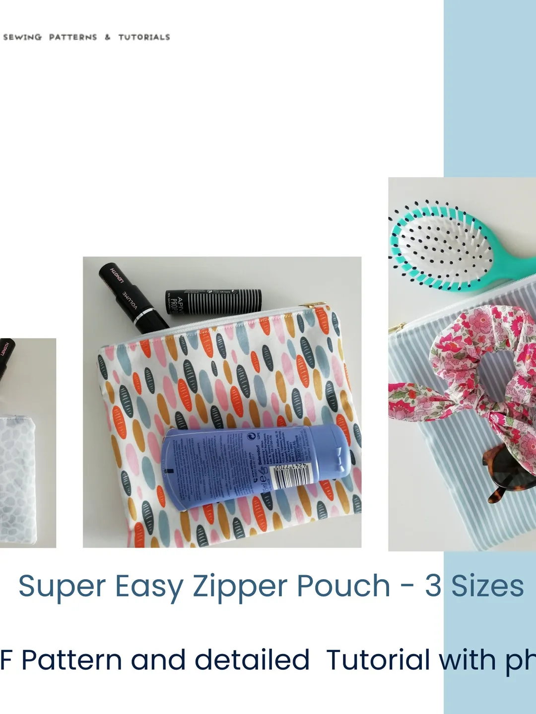 Simple Zipper Pouch Sewing Pattern, Easy Zipper Pouch Pattern, Flat ...
