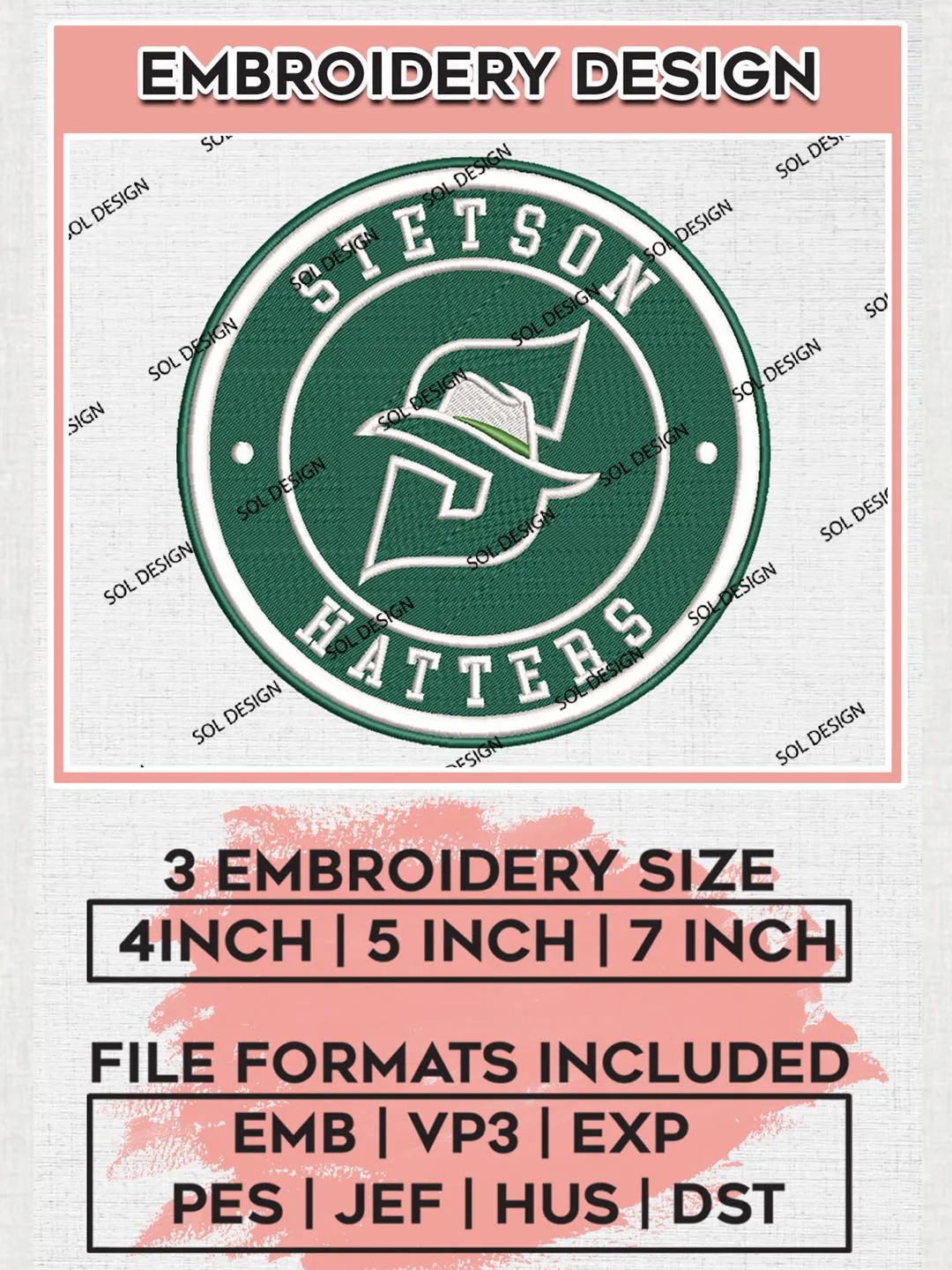 NCAA Stetson Hatters Round Logo Embroidery, NCAA Stetson Team Logo ...