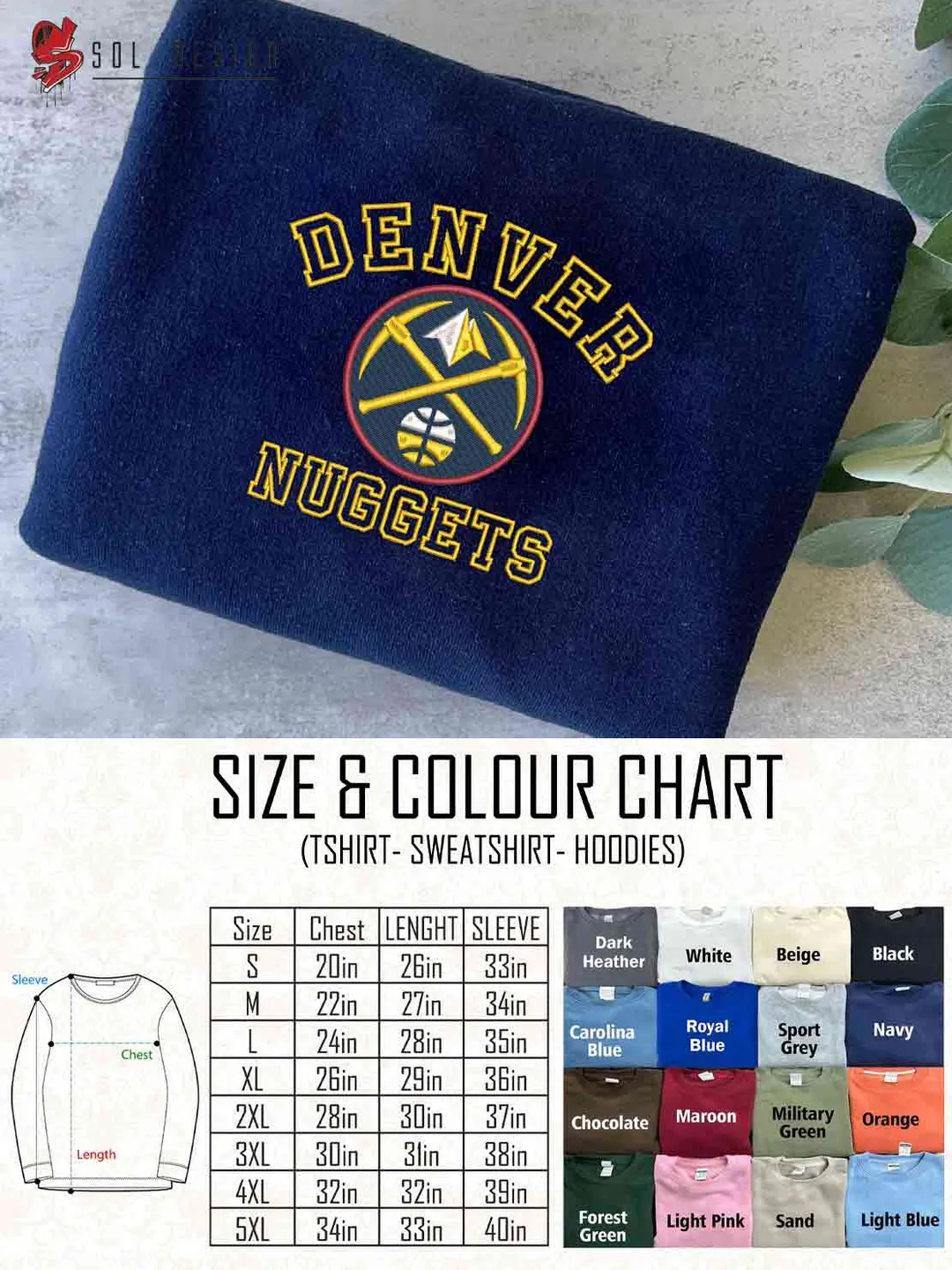 Denver Nuggets NBA Team Embroidered Sweatshirt, NBA Nuggets Basketball ...
