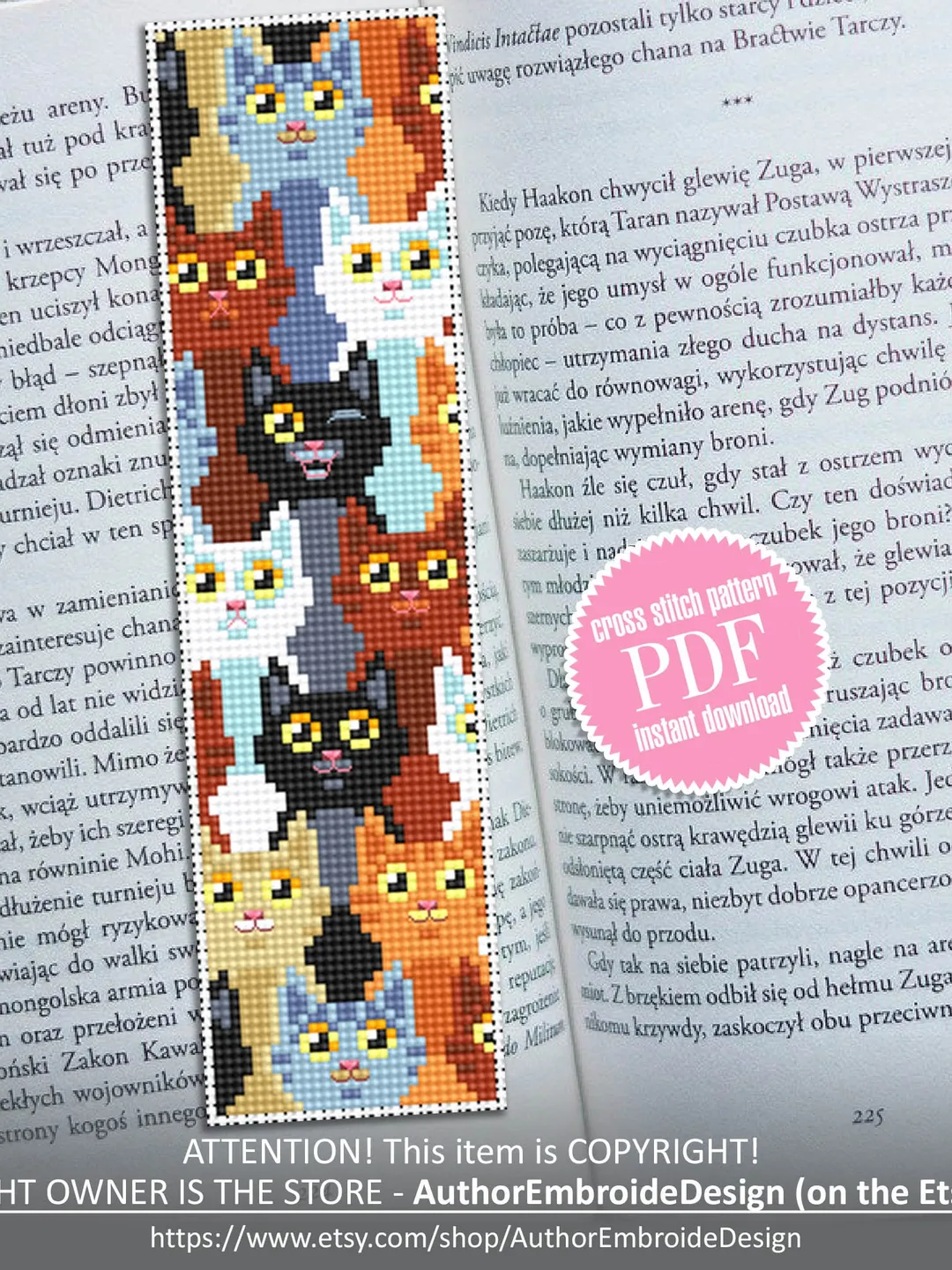 Cross stitch bookmark pattern Funny black Cats