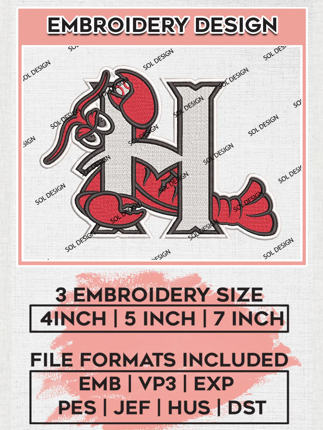 MiLB Hickory Crawdads Embroidery Design Files, MiLB Hickory Crawdads ...