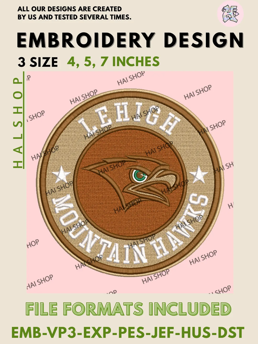 NCAA Lehigh Mountain Hawks Team Logo Machine Embroidery Design Files ...