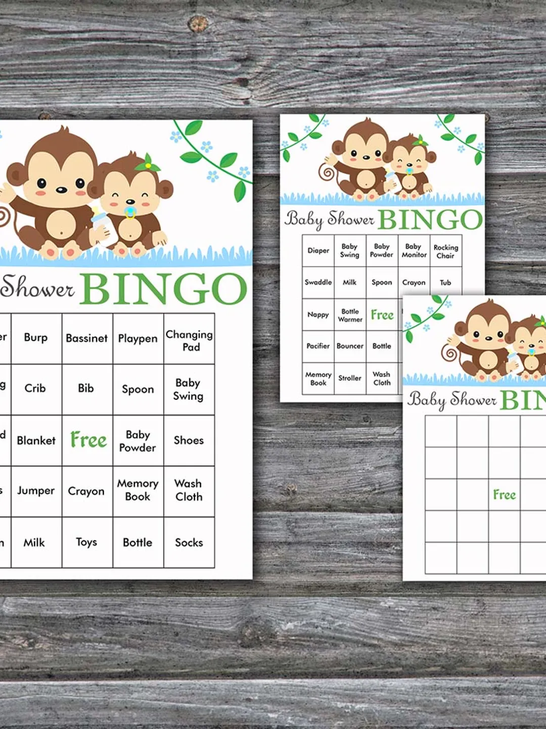 Baby Monkey Baby Shower Bingo Cards,Monkey theme Baby Shower Bingo ...