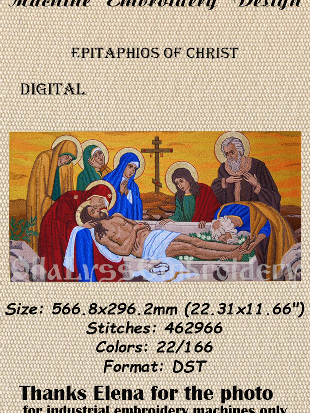 The Epitaphios of Christ embroidery design