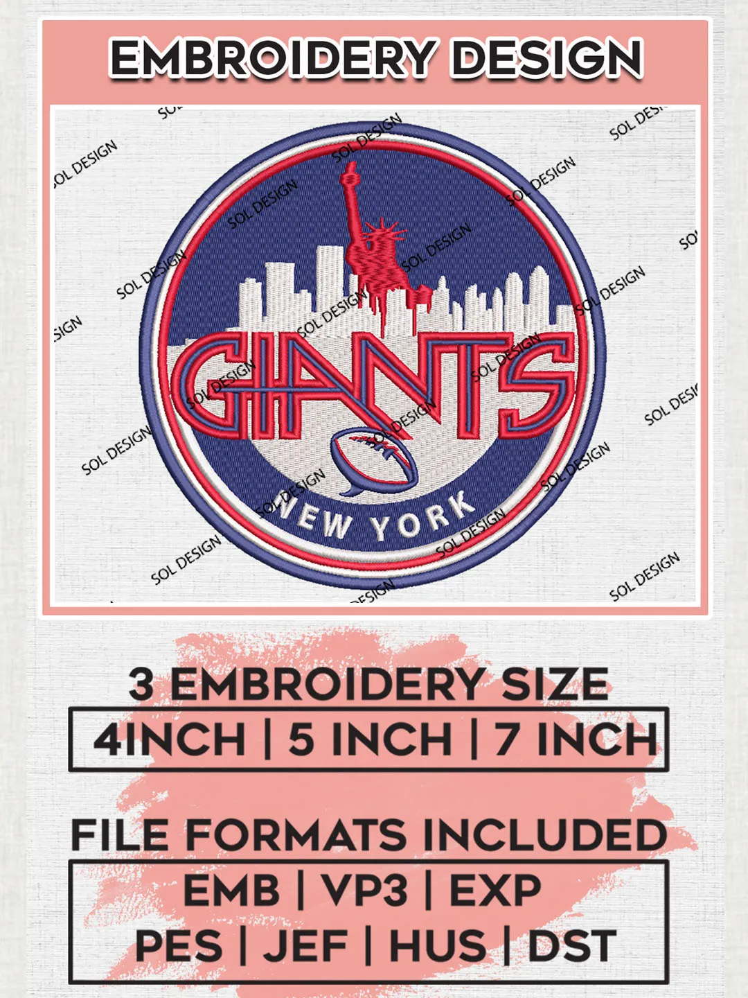 New York Giants Circle Logo Embroidery Designs, NFL Giants, NFL Logo ...