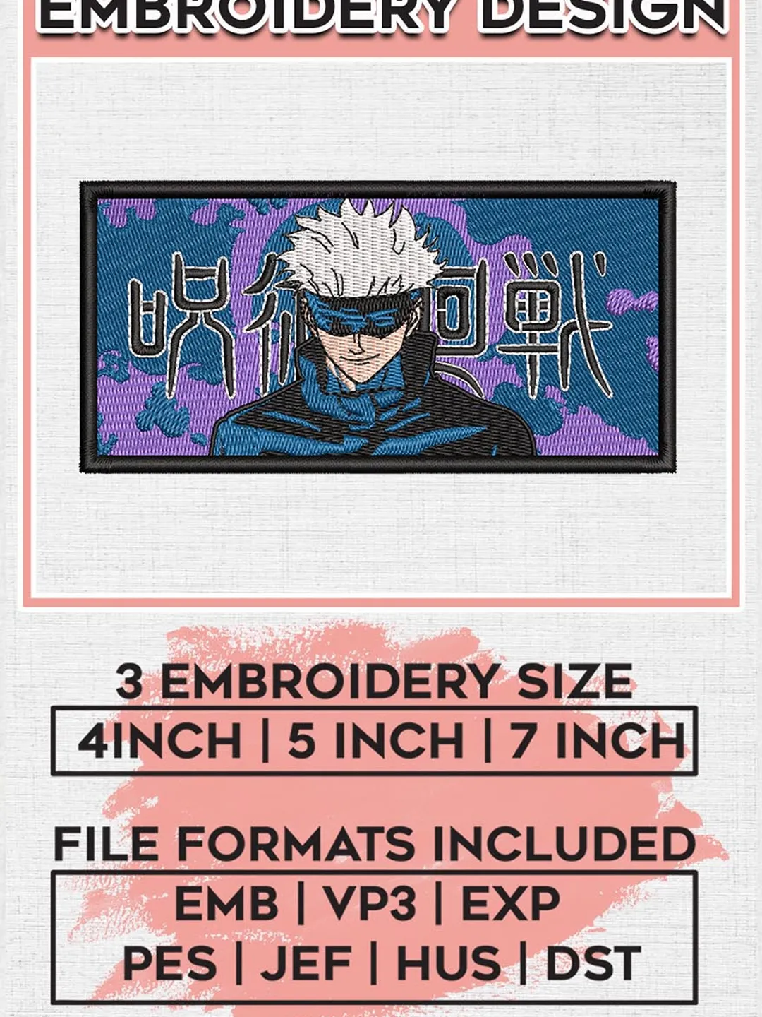 Gojo Satoru Embroidery Design File/ Jujutsu Kaisen Anime Embroidery ...