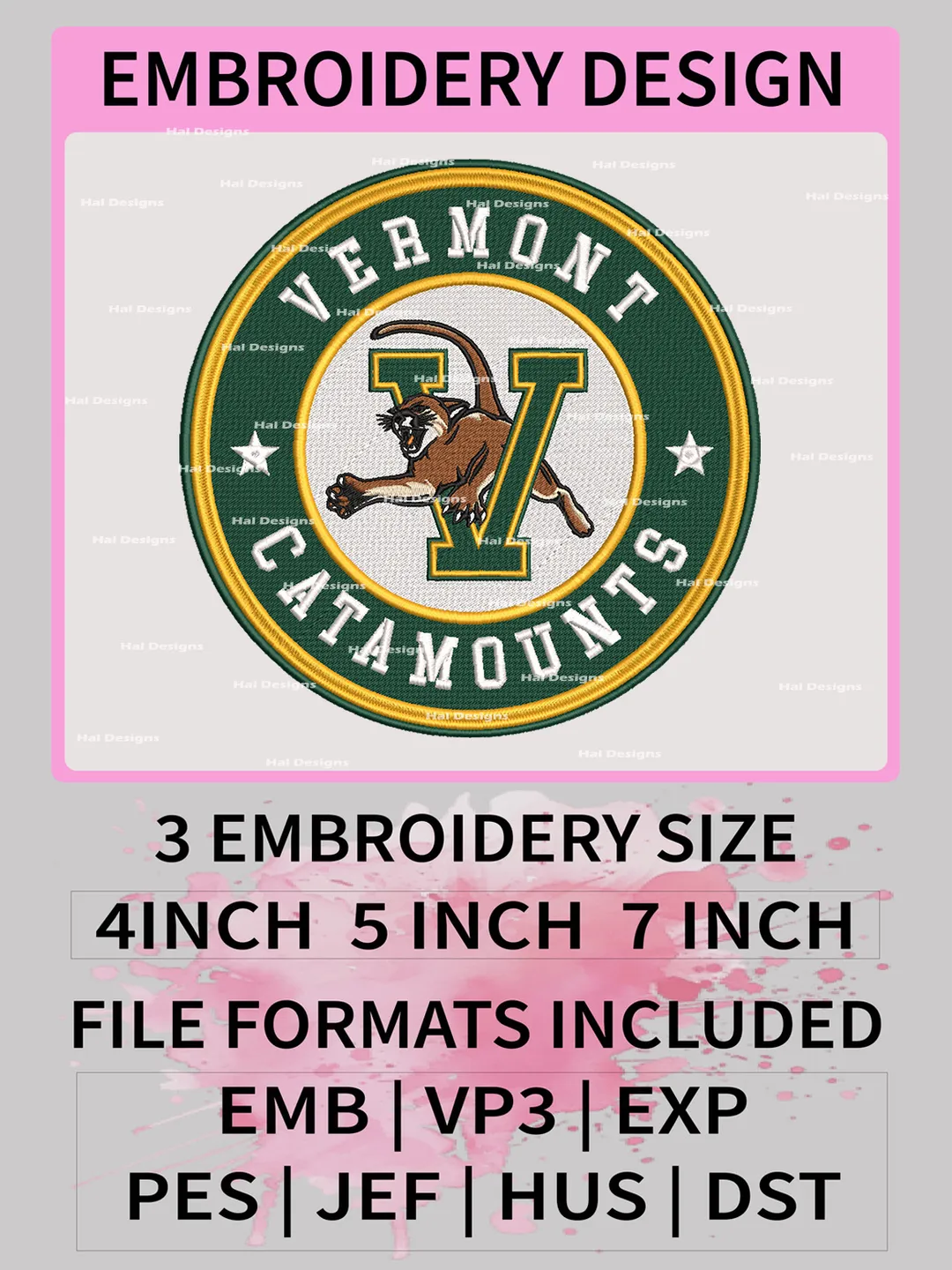 NCAA Vermont Catamounts Embroidery File, 3 Sizes, 6 Formats, NCAA ...