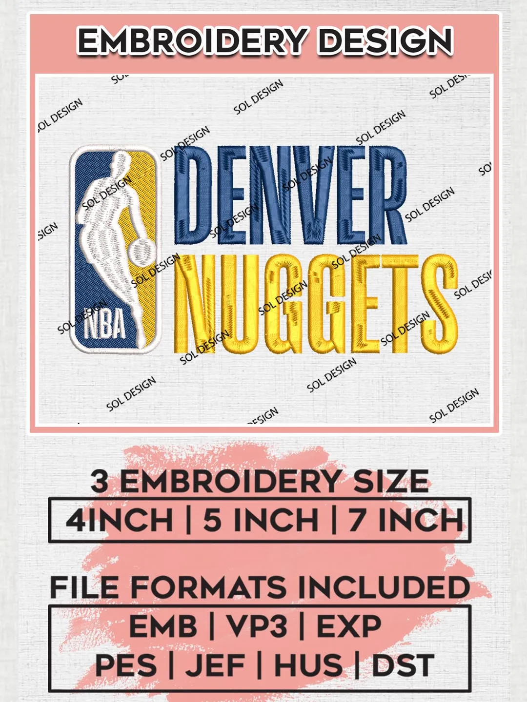 Denver Nuggets Logo Embroidery Files, Denver Nuggets Machine Embroidery ...