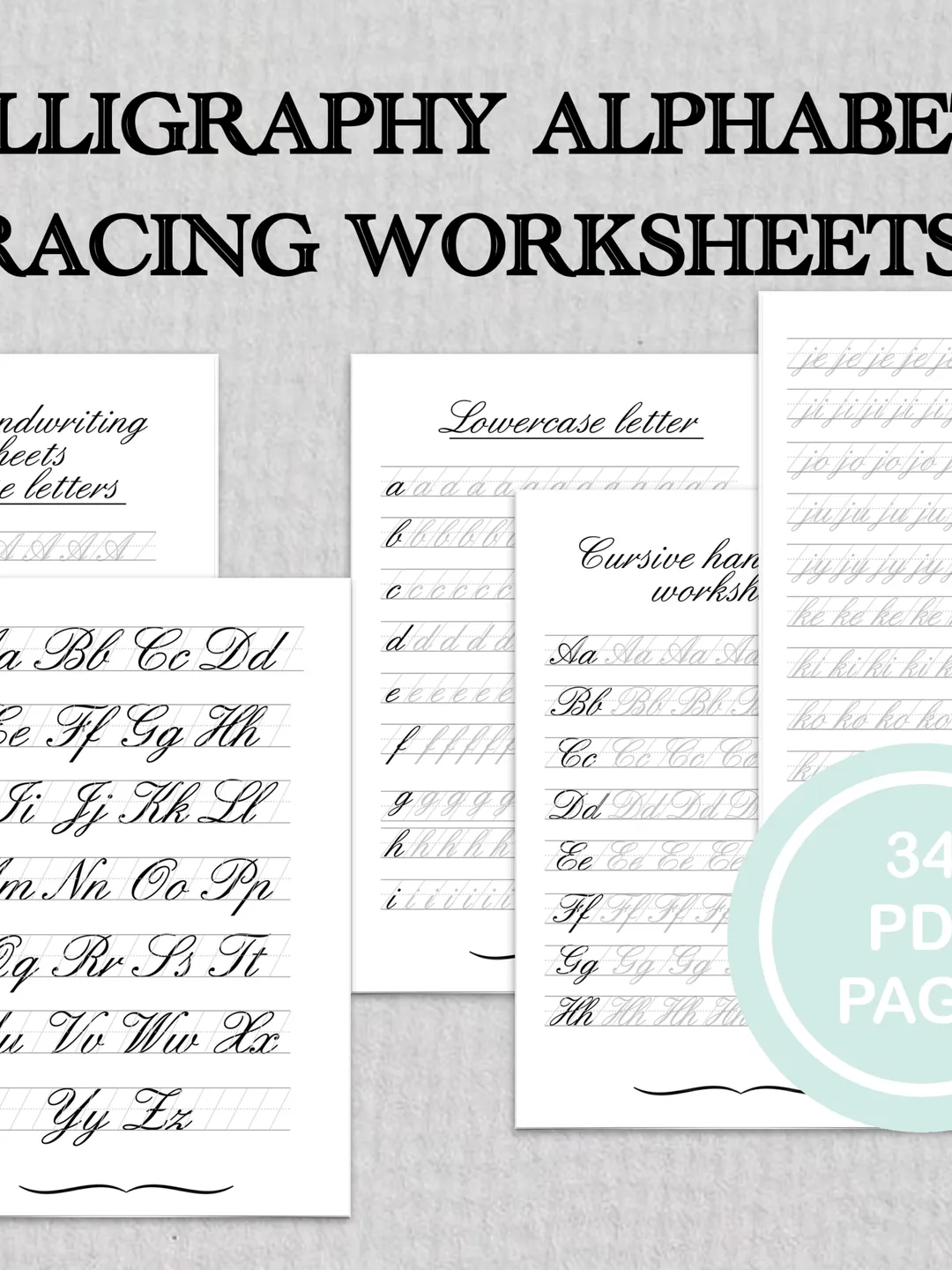 Calligraphy Worksheets, modern calligraphy, handlettering practice
