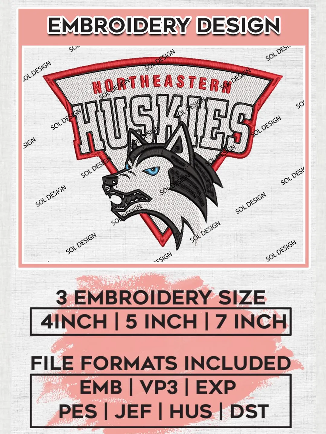 Northeastern Huskies Logo Machine Embroidery Design, NCAA Huskies ...