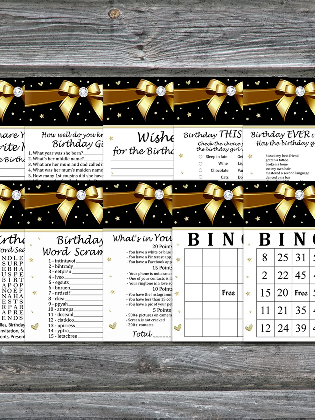 Golden bow Birthday Party Games bundle,Adult birthday games package ...