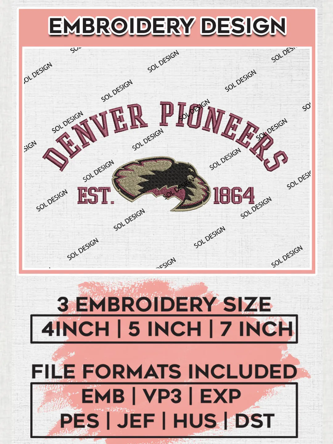 Denver Pioneers Est 1864 Logo Embroidery Designs, NCAA Denver Pioneers ...