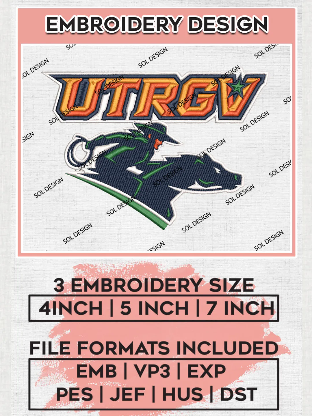 NCAA UTRGV Vaqueros Team Mascot Logo embroidery designs, NCAA UT Rio ...
