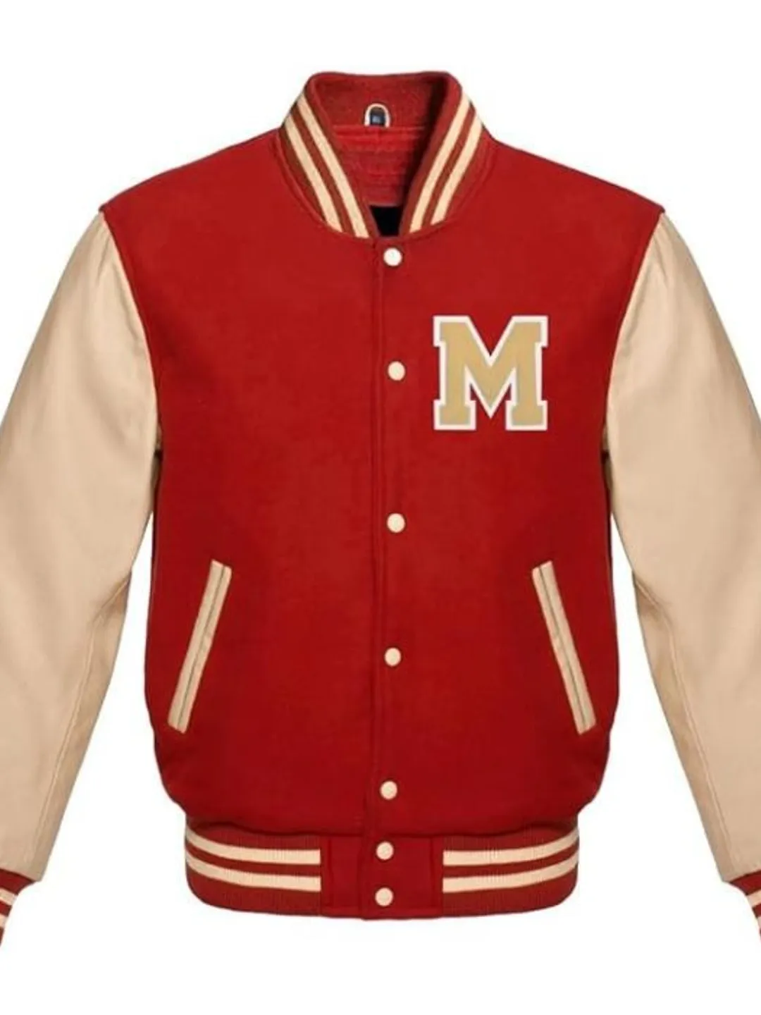 LETTER M LETTERMAN JACKET in RED/CREAM