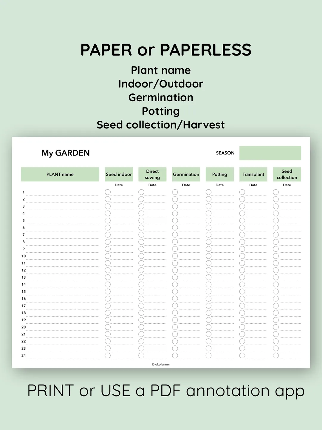 Printable Seeding Checklist. Greenhouse planting tracker Garden ...