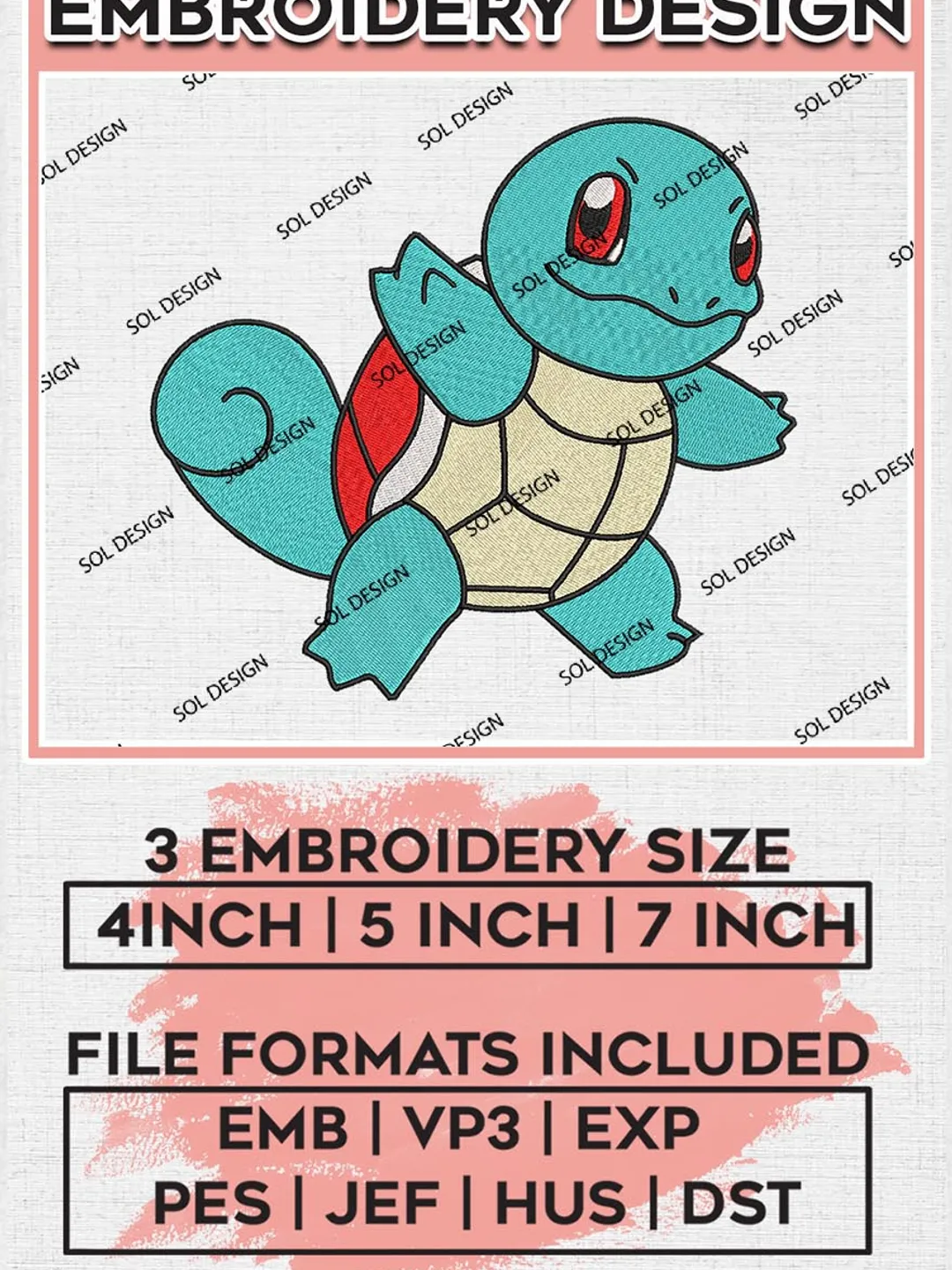 Pokemon Squirtle Embroidery Files, Squirtle Pikachu Embroidery Design ...