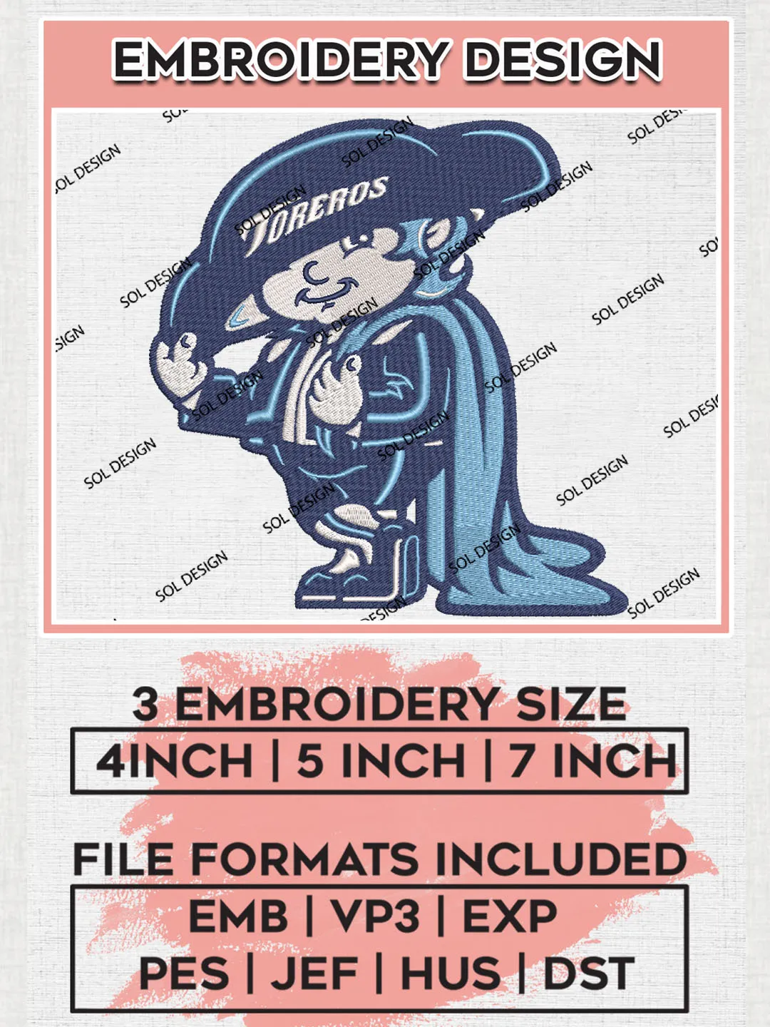 San Diego Toreros College Team Mascot Logo Embroidery Design Files ...