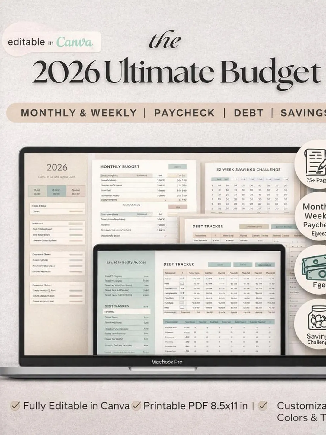 2026 Budget Planner Canva Template, Printable Finance Planner, Monthly ...