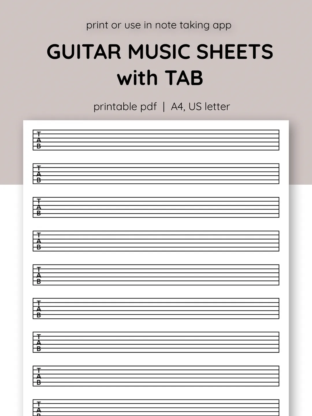 Set of guitar music sheet. Printable guitar tab paper. Blank guitar tab ...