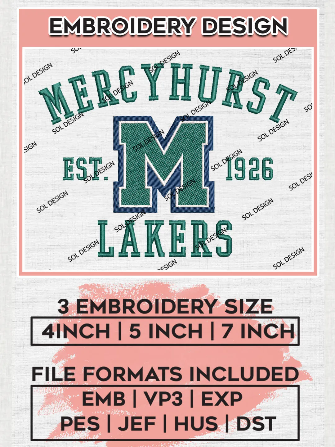NCAA Mercyhurst Lakers Team Est 1926 Logo Embroidery Design Files, NCAA ...