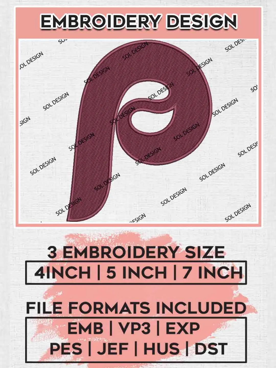 MLB Philadelphia Phillies Letter Logo Embroidery Files, MLB Phillies ...