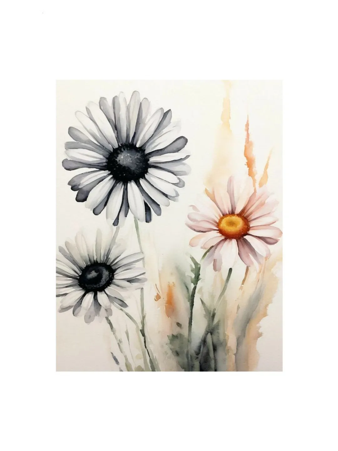 Daisies Poster Digital Instant Download Black&White Daisies Art Print ...