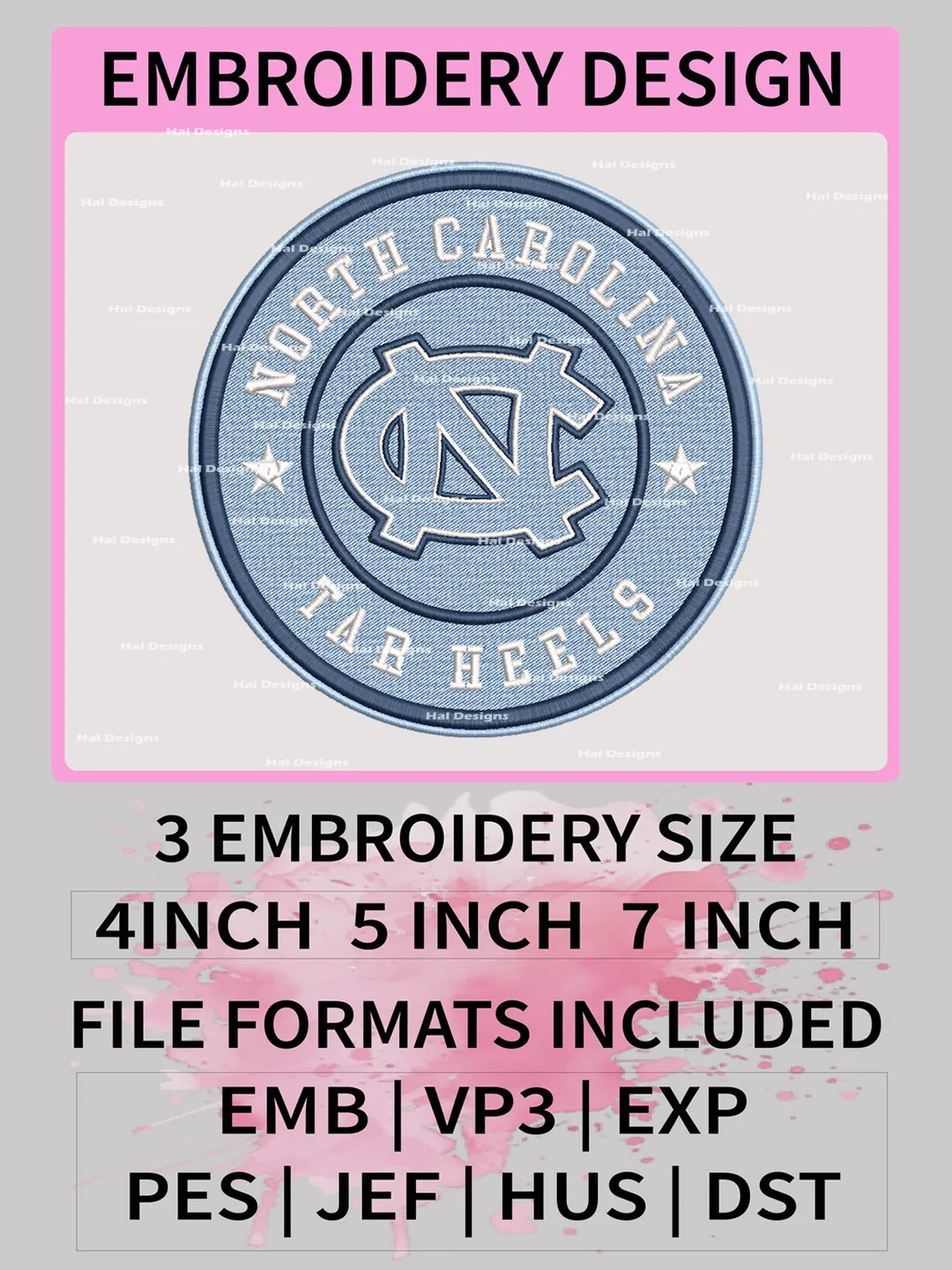 NCAA North Carolina Tar Heels Embroidery File, 3 Sizes, 6 Formats, NCAA ...