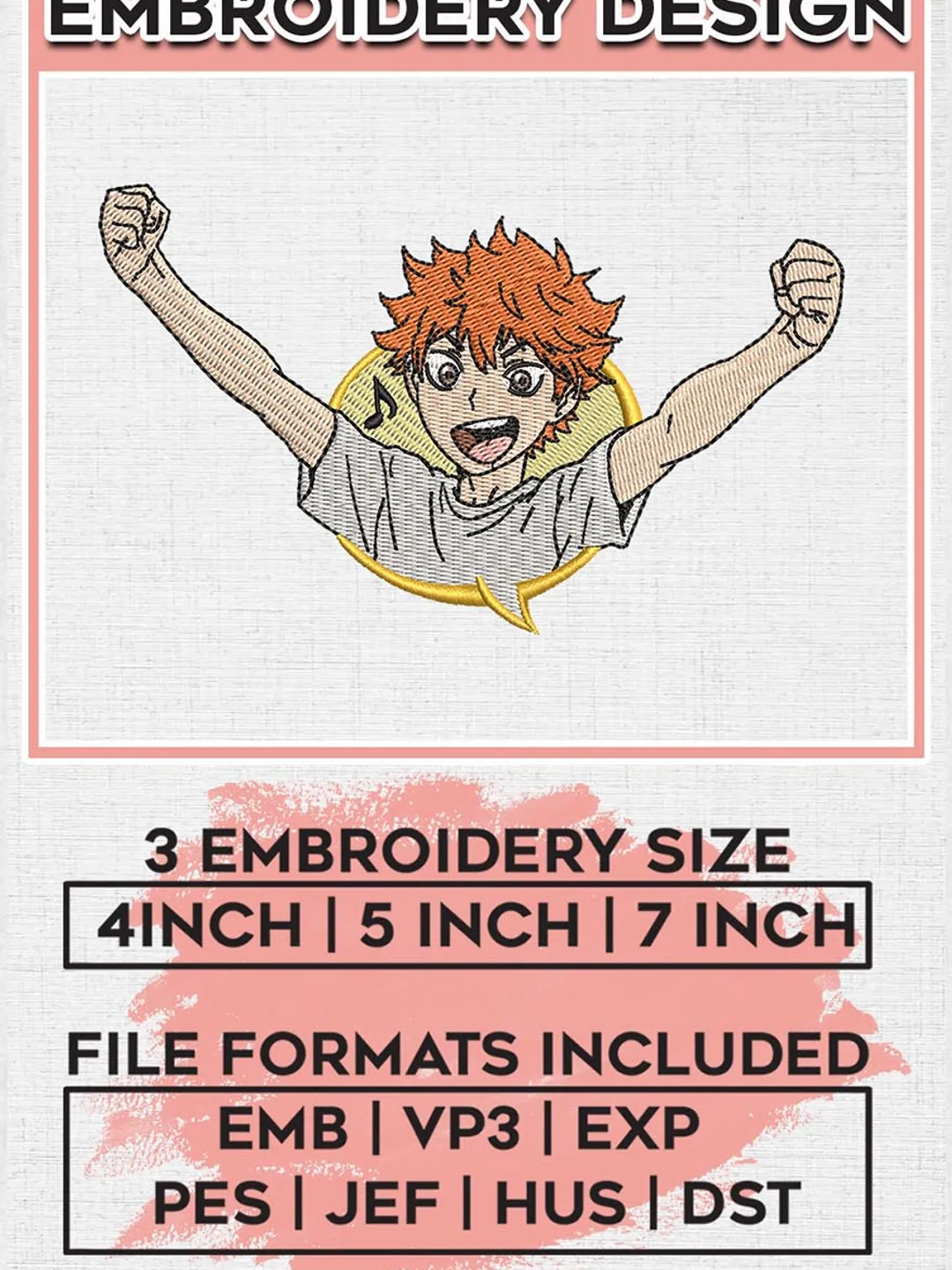 Hinata Shoyo Smile Embroidery File / Haikyuu Embroidery Design / Anime ...
