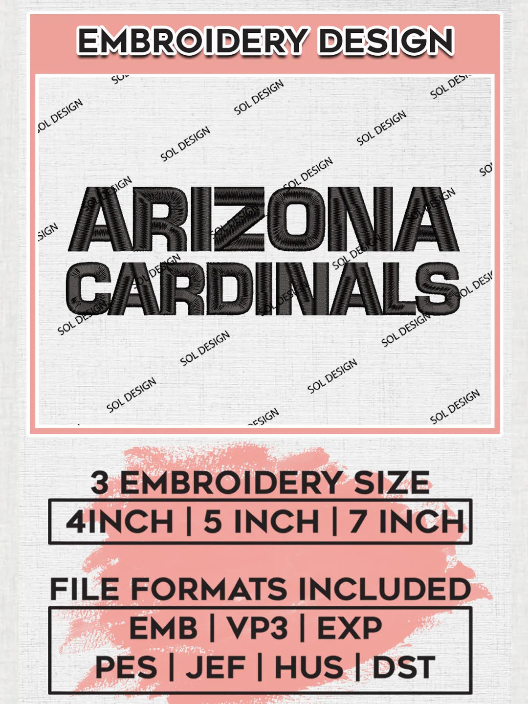 NFL Arizona Cardinals Wordmark Logo Embroidery Designs, NFL Cardinals ...