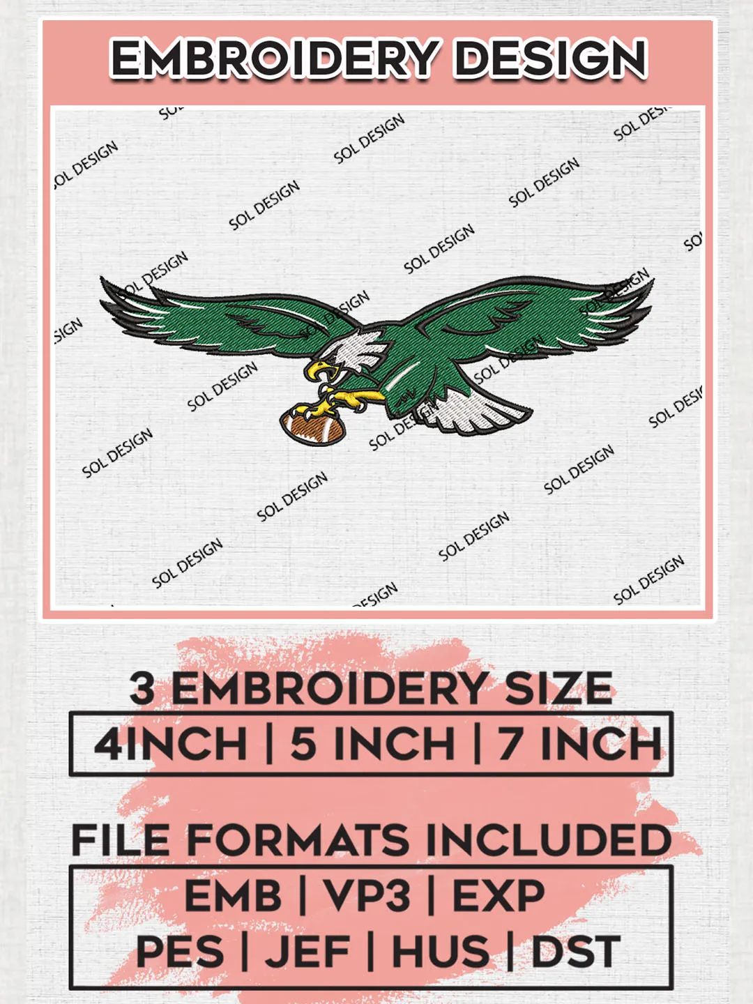 Philadelphia Eagles Mascot Embroidery Design Files, NFL Eagles, NFL ...