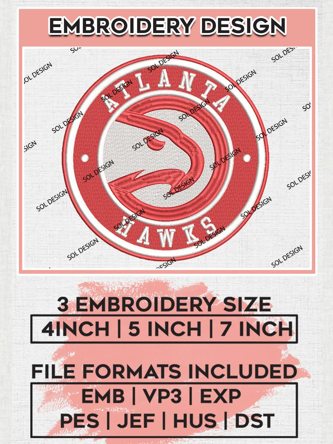 Atlanta Hawks NBA Basketball Team Logo Embroidery Design, NBA Atlanta ...