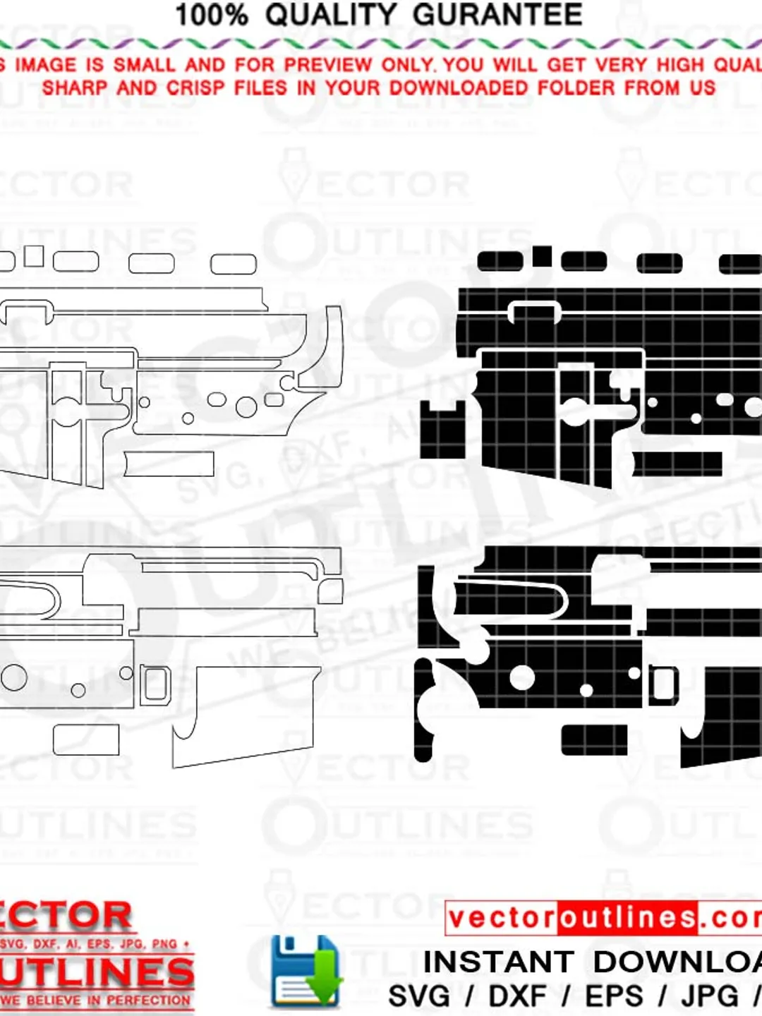 AR 15 Gun svg Blank Template vector file in 2 variations for Laser ...