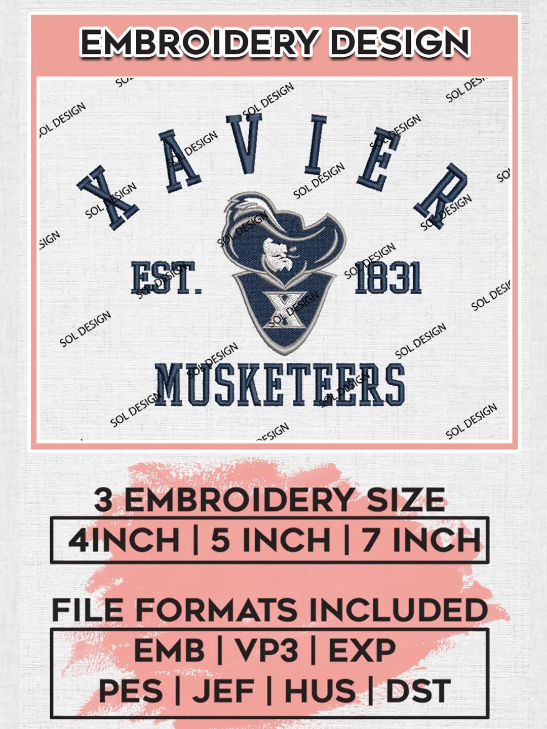 Xavier Musketeers Est 1831 Logo Embroidery Designs, NCAA Xavier ...