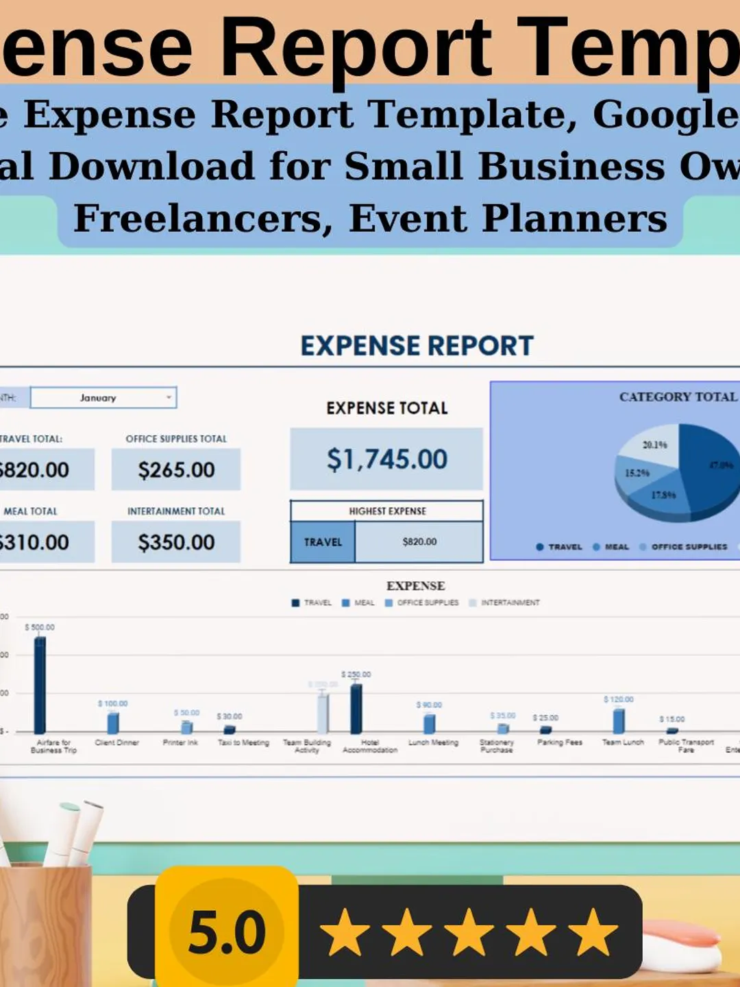 Expense Report Template | Editable, Easy-to-Use Google Sheets | Digital ...
